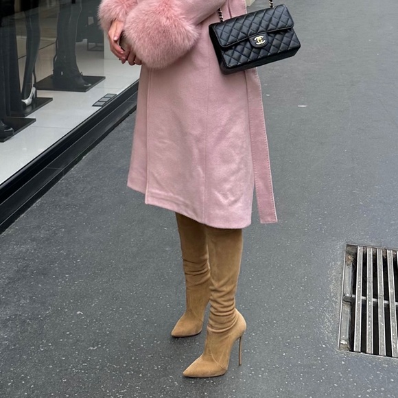 Casadei | Shoes | Casadei Blade Over Knee Boots In Beige Suede | Poshmark